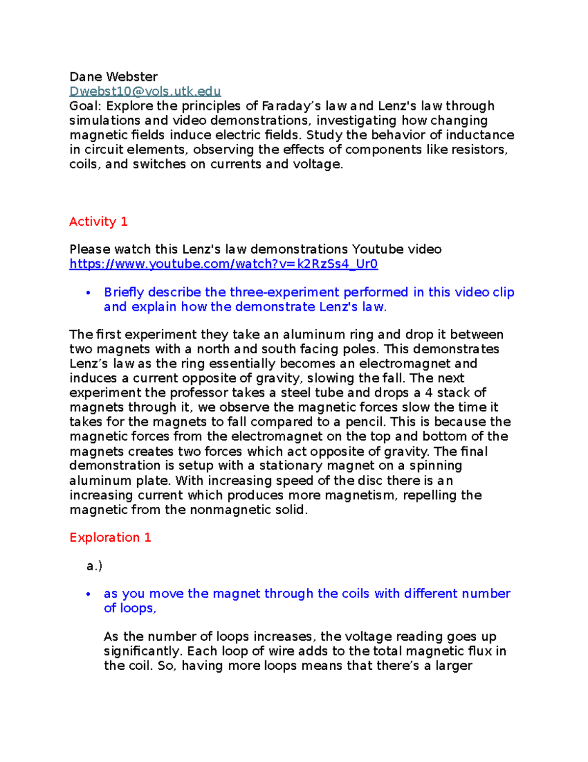 Dane Webster Lab5 - Faraday's and Lenz's Law Exploration - Studocu