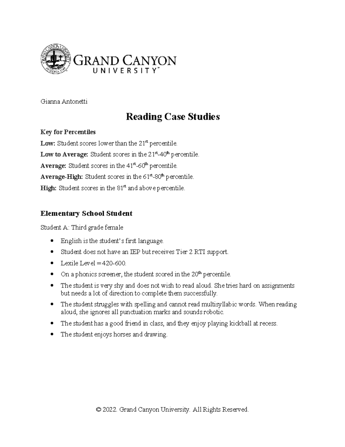 REA-325 Case Study: Reading Support for 3rd Grade Girl - Studocu