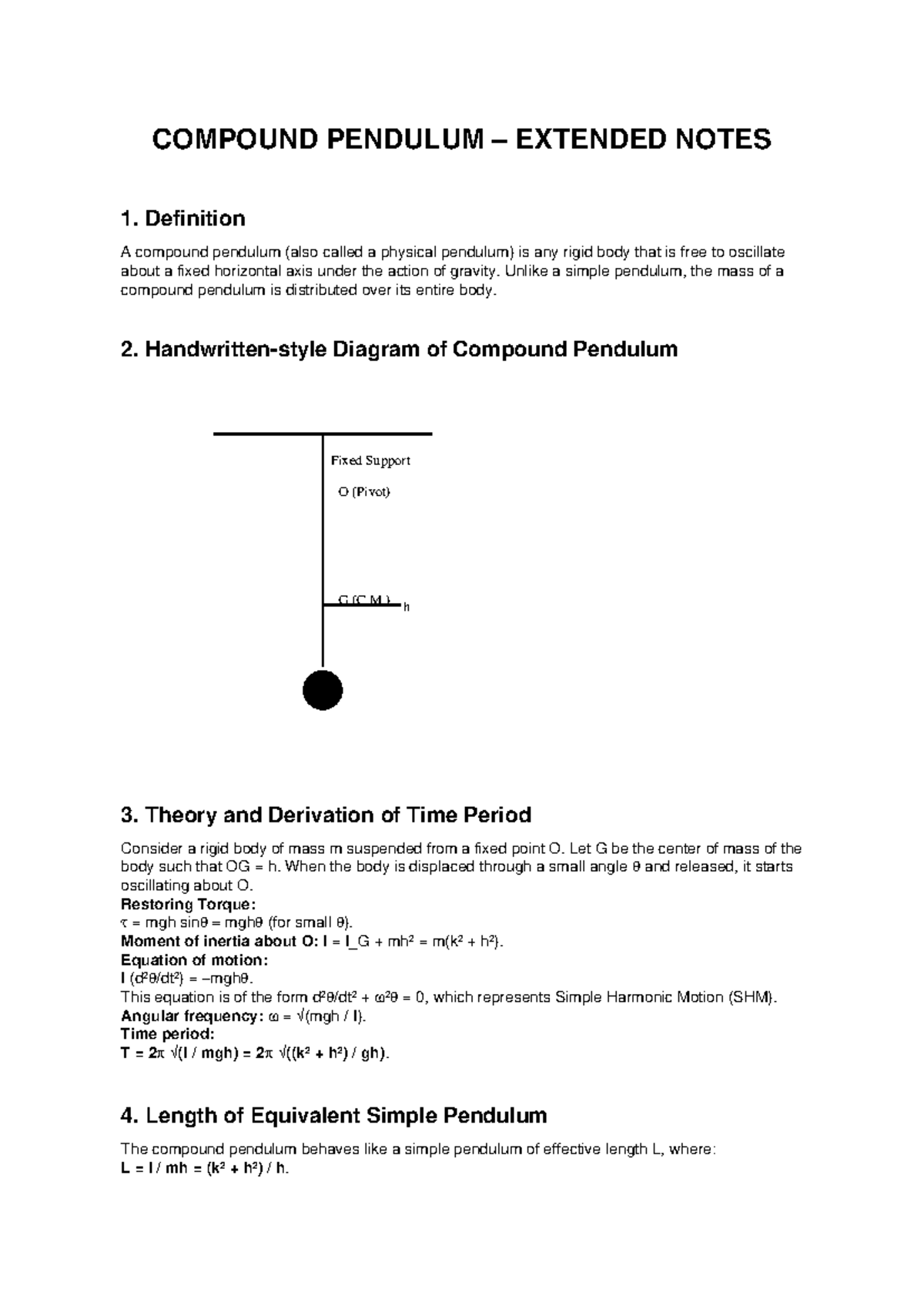 Compound Pendulum Extended Notes - Physics 101 - Studocu