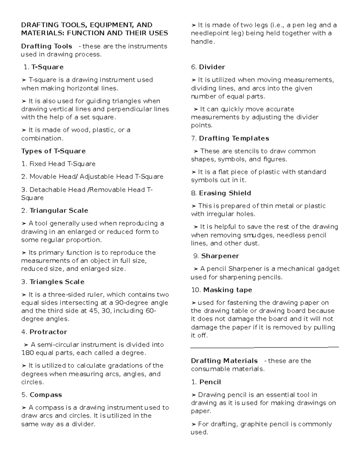 Drafting Tools and Materials: Functions and Uses Overview - Studocu