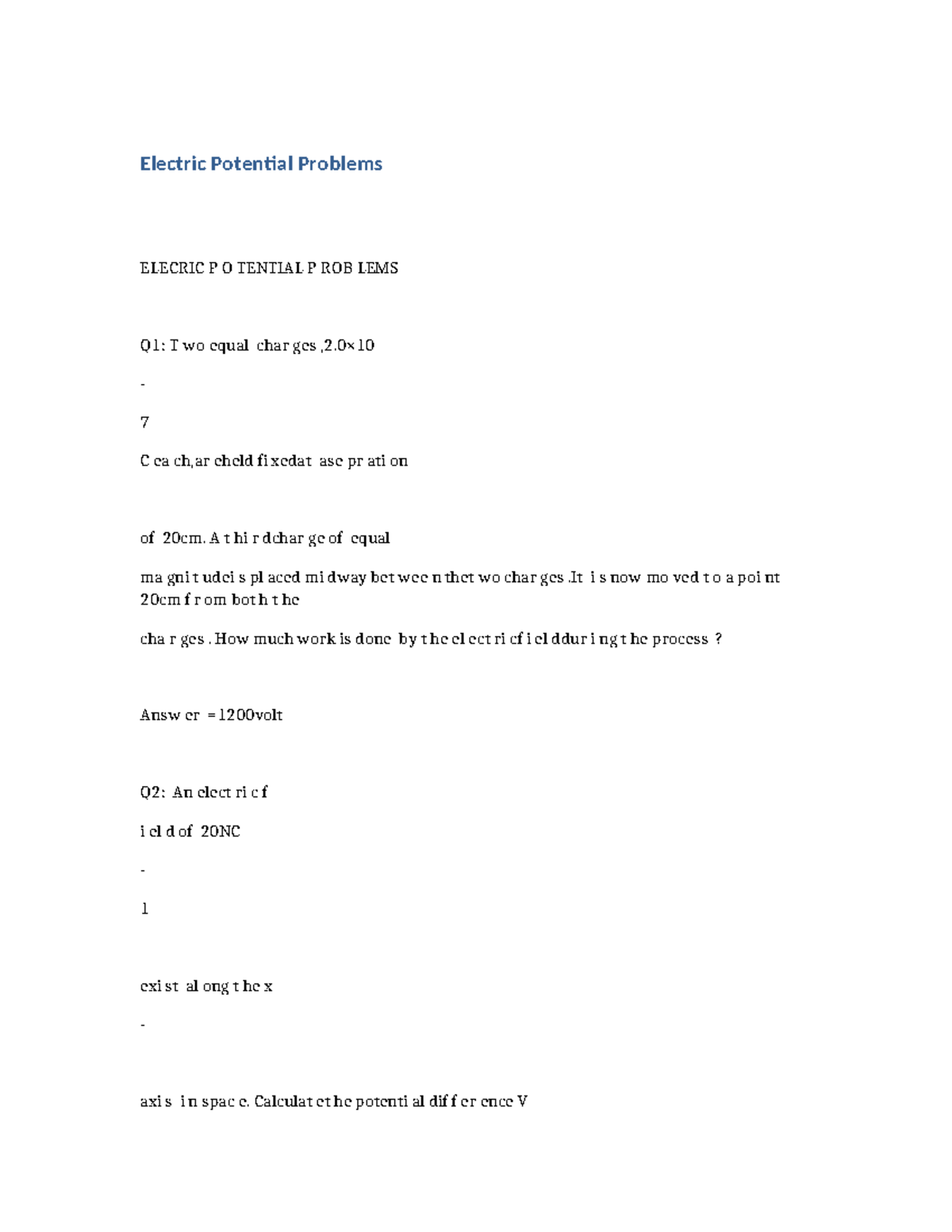 Electric Potential Problems - ELEC 101 Final Exam Review - Studocu