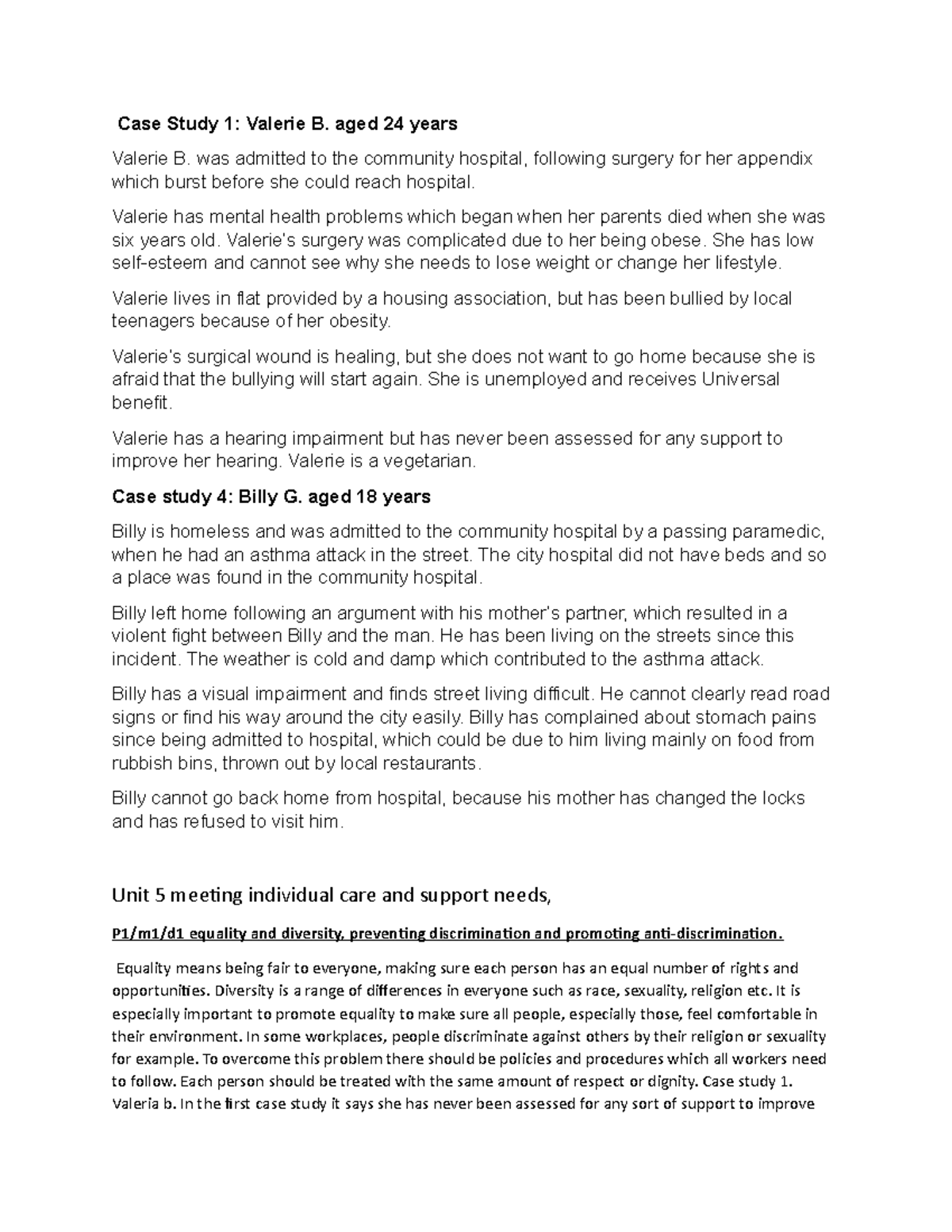Unit 5 Case Studies on Equality and Discrimination in Health Care - Studocu