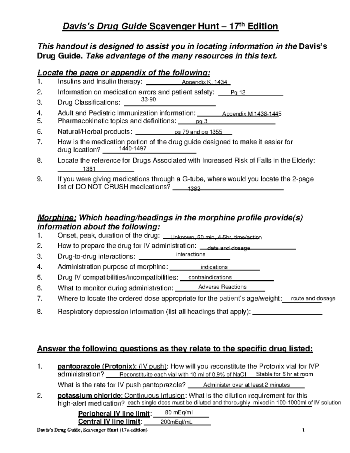 Davis's Drug Guide Scavenger Hunt - 17th Edition Study Guide - Studocu