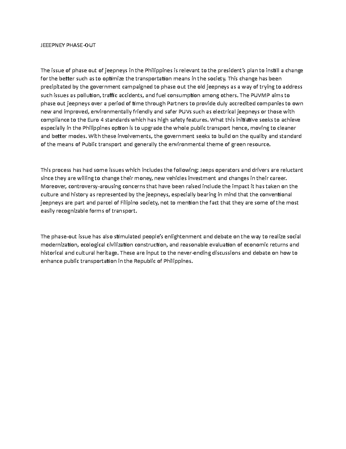 Jeepney Phase-Out: Addressing Transportation and Cultural Challenges in ...