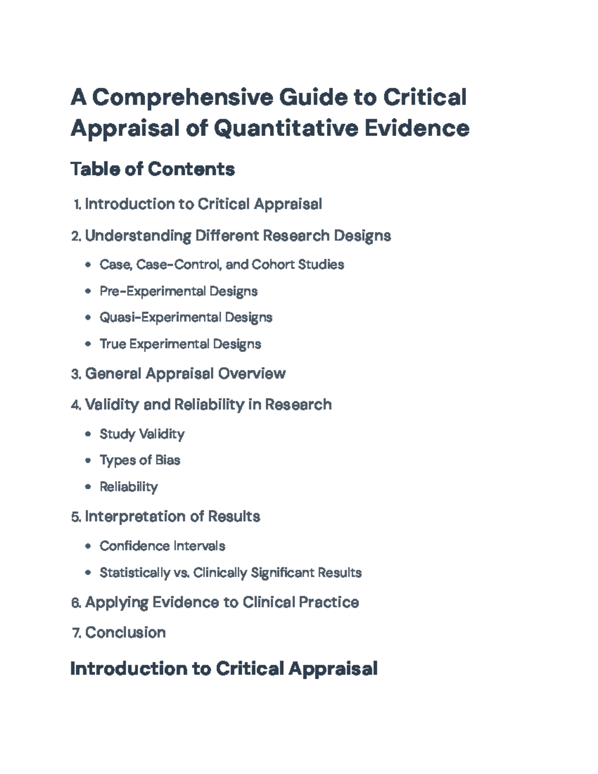 Critical Appraisal of Quantitative Evidence: A Comprehensive Overview ...