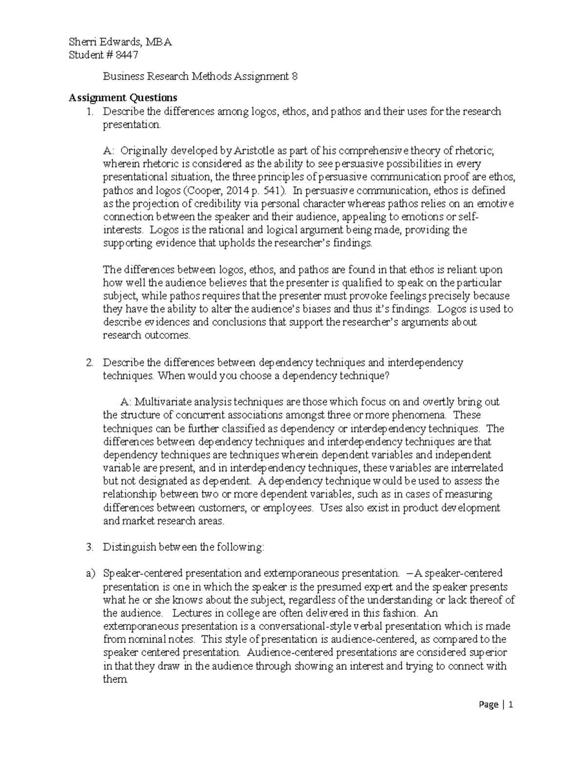 Sherri Edwards, Bus Research Assignment 8 - Student # 8447 Business ...