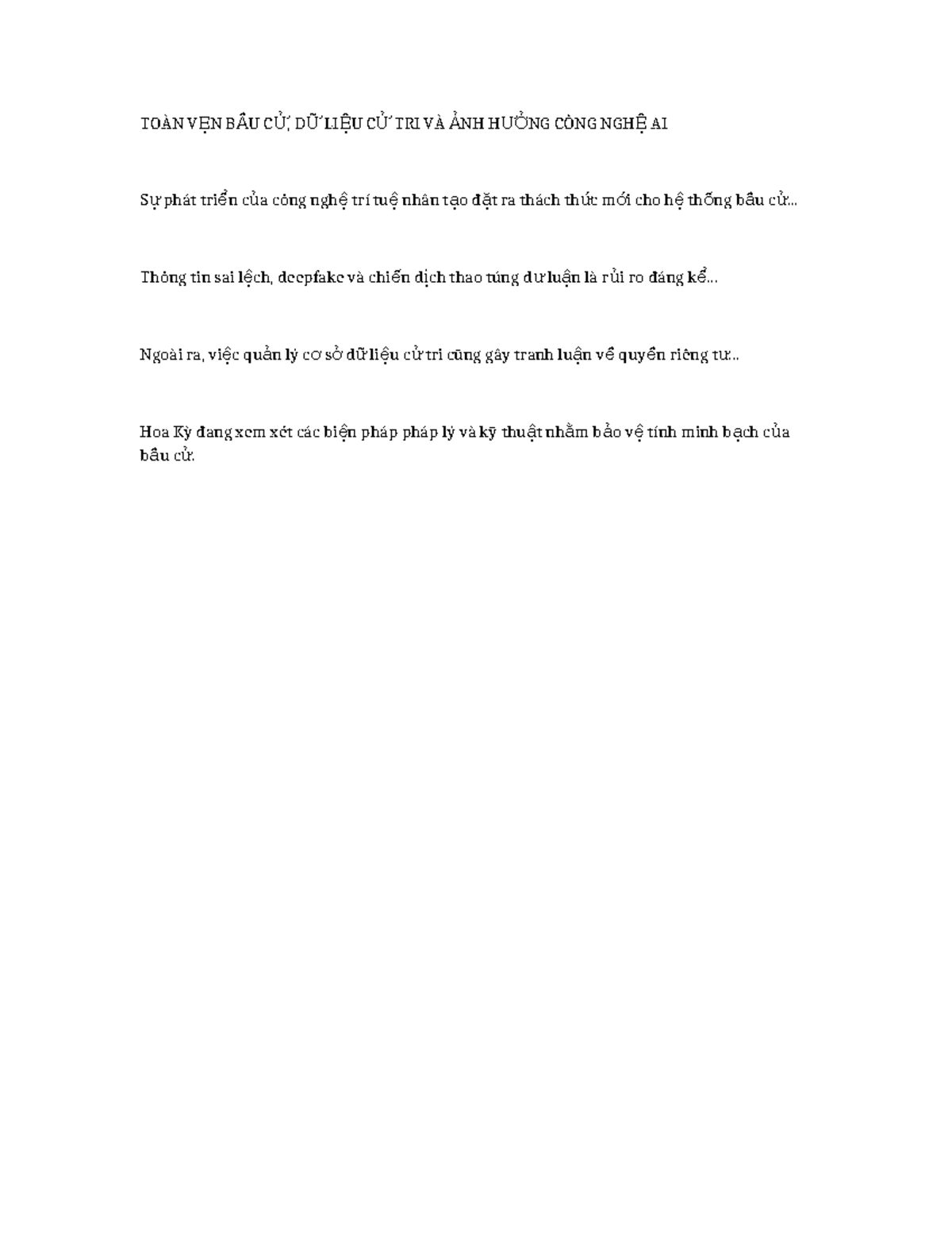 US Politics 5 Election Integrity and AI - lấy premium - TOÀN V ẸN B ẦU ...