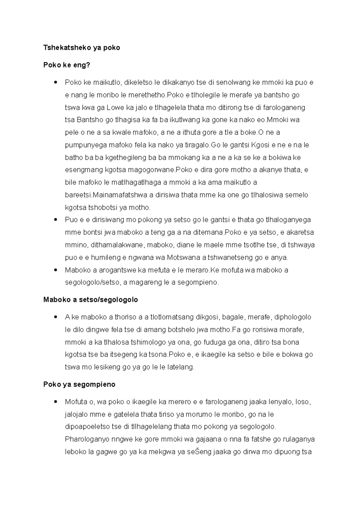 Tshekatsheko ya Poko: Poem Notes on Setswana Literature - Studocu