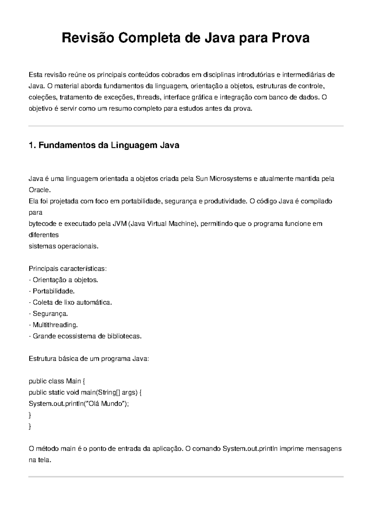 Revisão Completa de Java para Prova - Fundamentos e Estruturas - Studocu