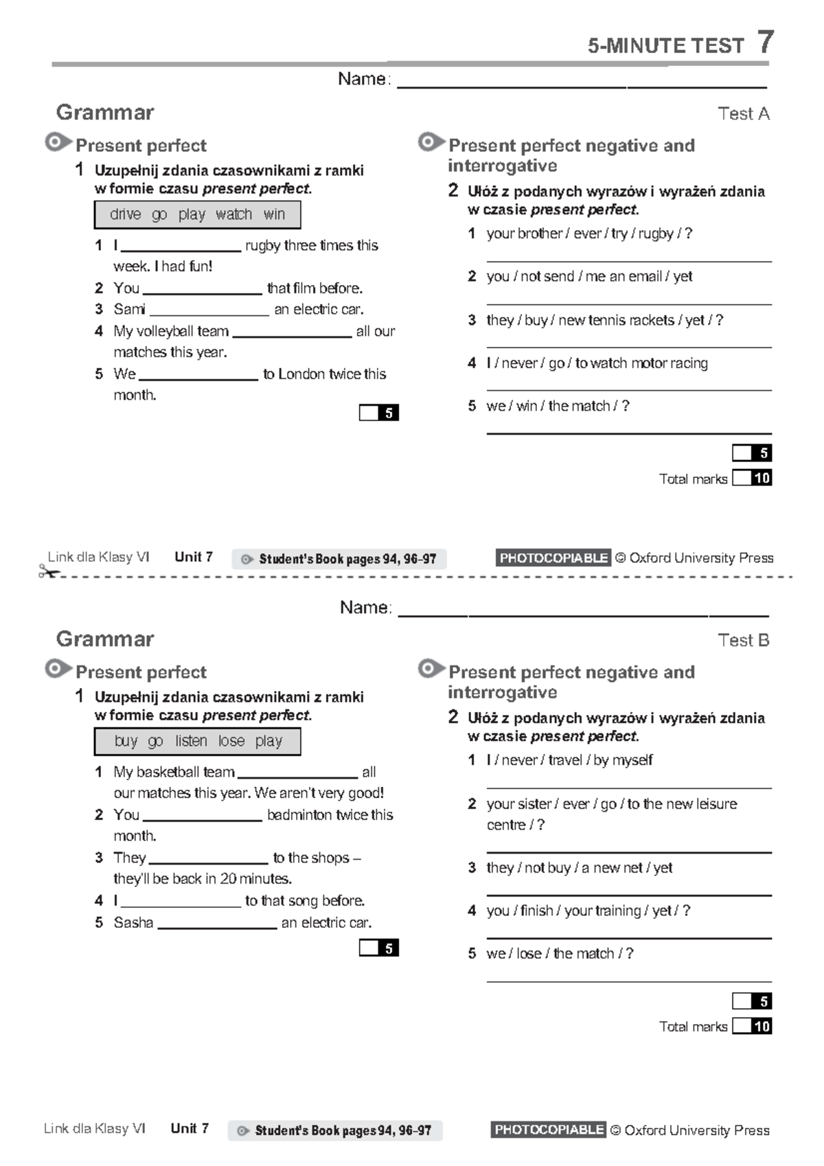 L6 U7 Grammar Test: Present Perfect Assessment - Studocu