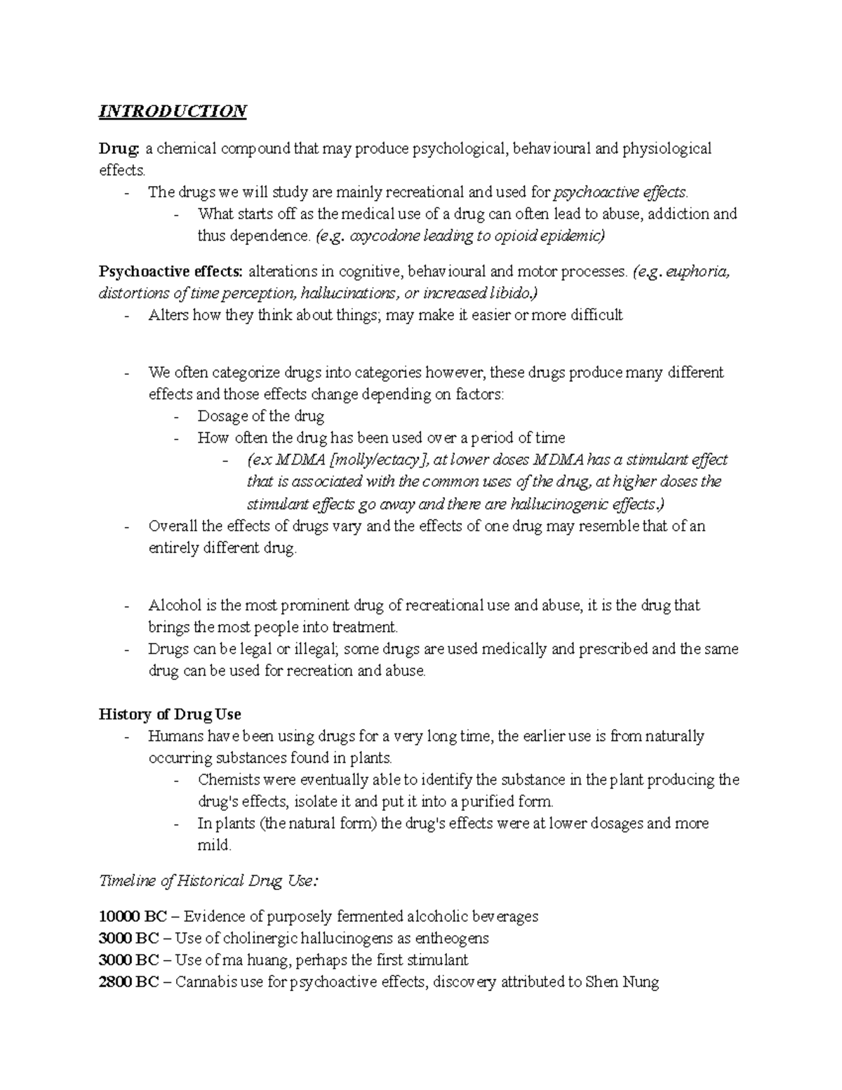 Introduction to Drugs: Effects, History, and Administration Notes - Studocu