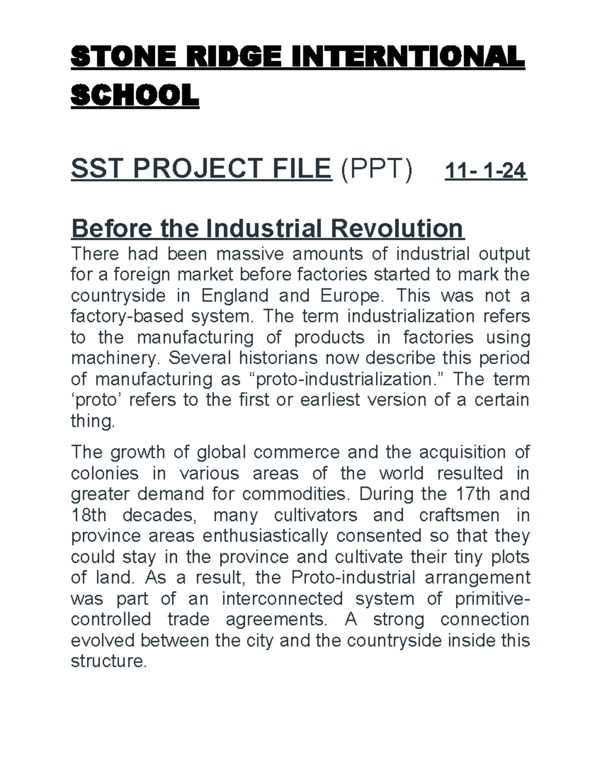 SST Project File: The Industrial Revolution and Its Impact - Studocu