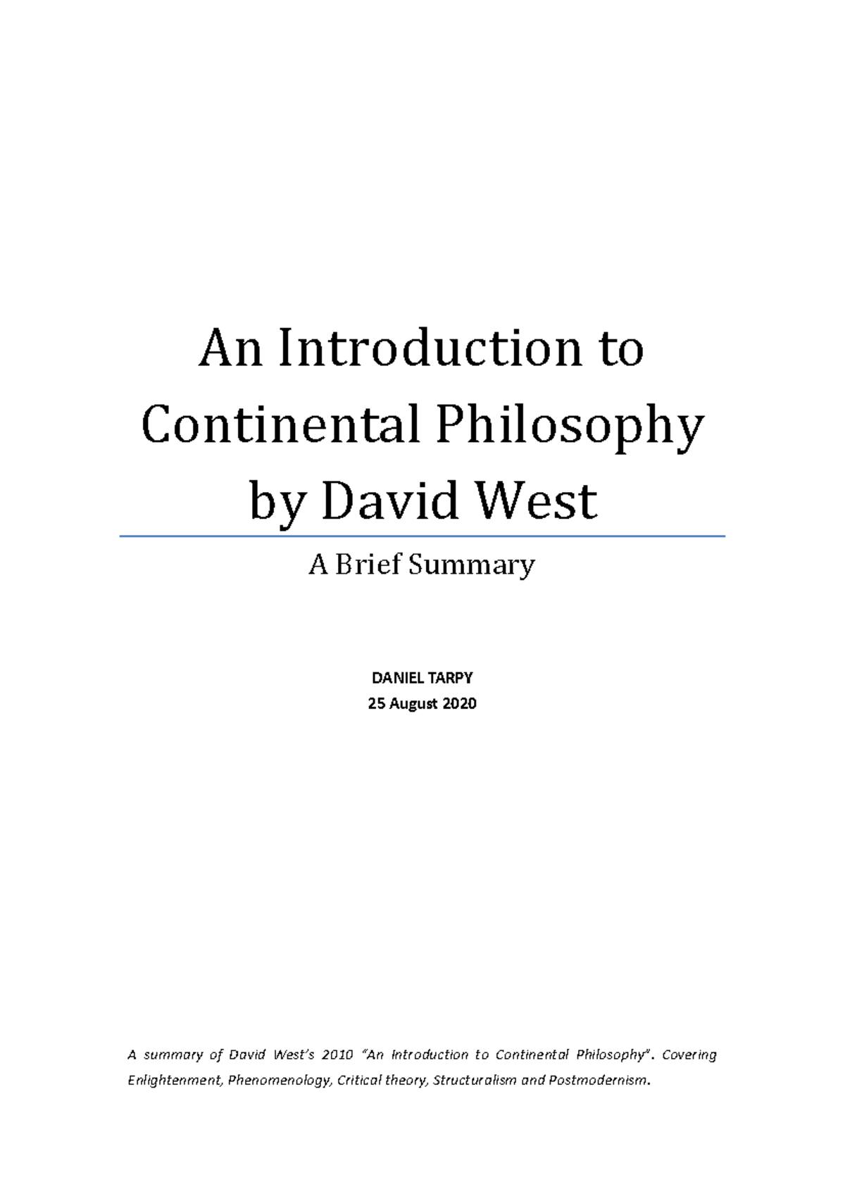 An Introduction to Continental Philosoph - Covering Enlightenment ...