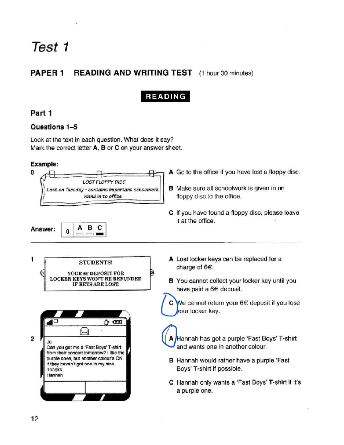 Reading Test 1: Tiếng Anh - Paper 1, Reading & Writing Exam - Studocu