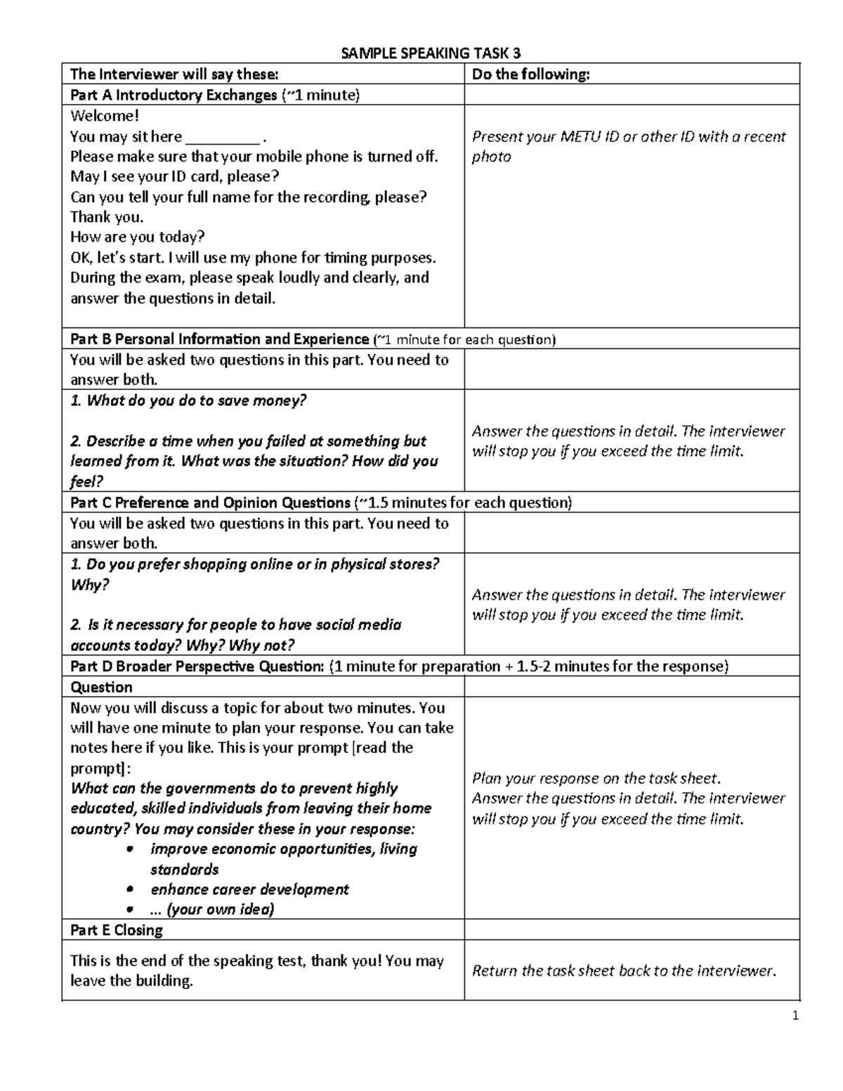 EPE Speaking Task 3: Interview Structure and Guidelines - Studocu