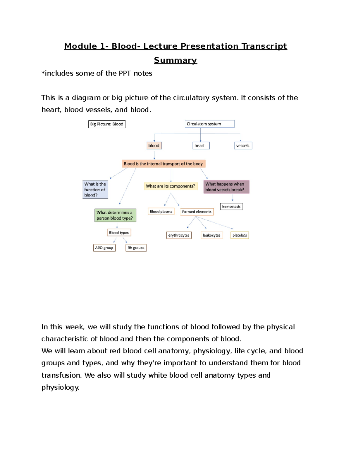 Module 1 - Blood: Lecture Presentation & Transcript Summary (ANAT101 ...