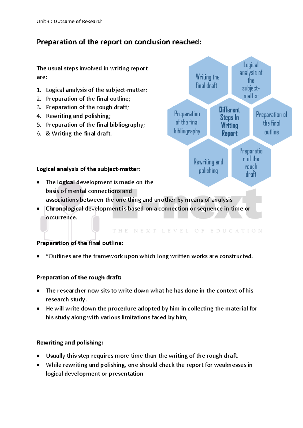 Unit-6 Research Report Preparation: Steps, Ethics, and Outcomes - Studocu