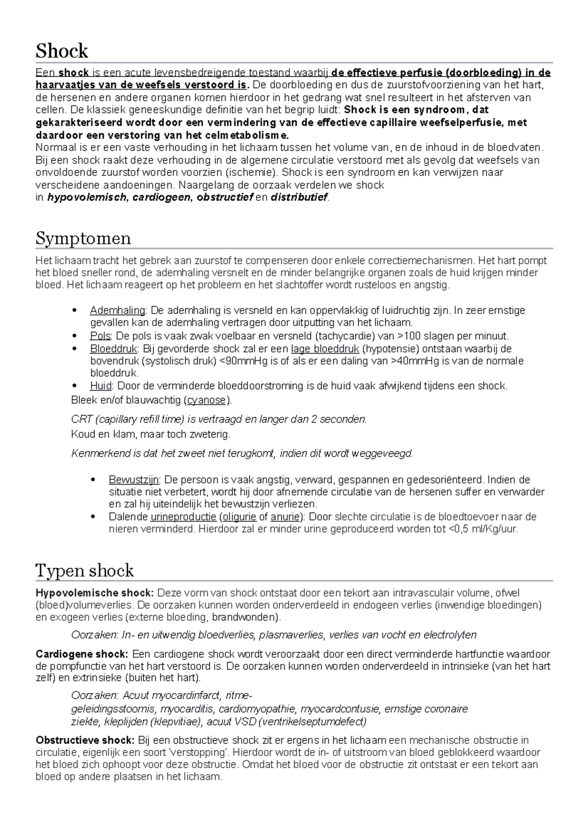 Fysiologie van Shock: Oorzaken, Symptomen en Soorten Shock - Studeersnel