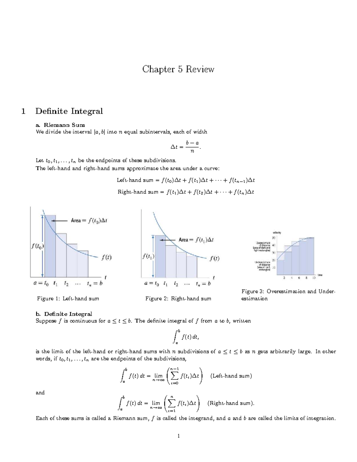 Chapter 5 Review: Definite Integrals, Area Under Curves, and ...