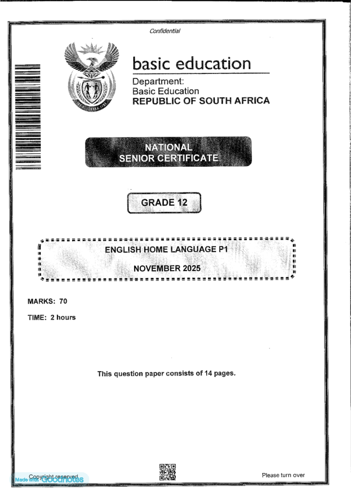 NSC 2025 Eng HL P1 - Matric English Home Language Past Paper - Studocu