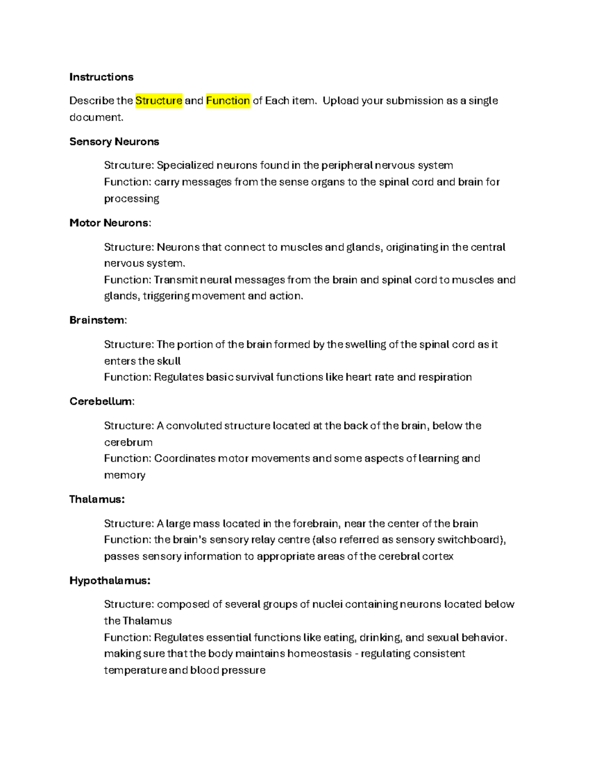 Psych 1002 Week 3 Prep: Structure & Function of Neurons and Brain Areas ...