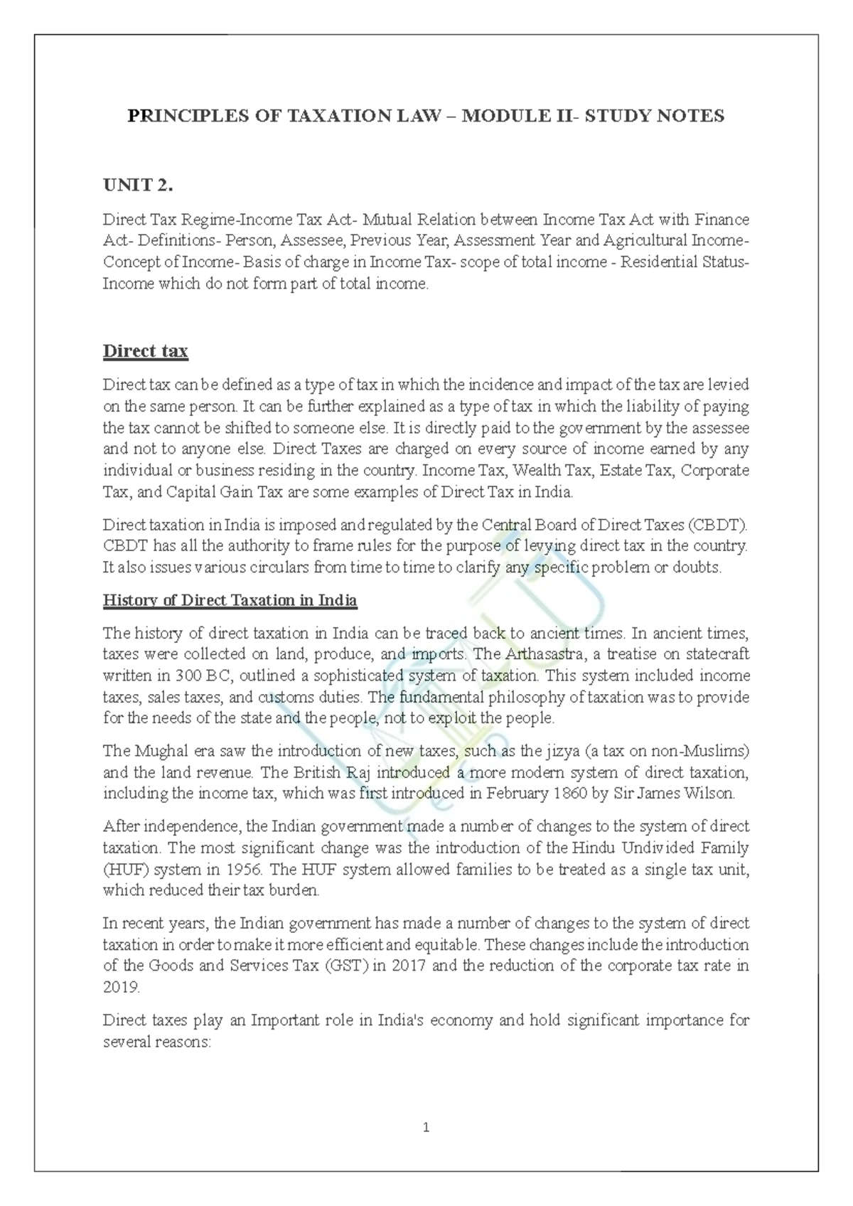 Principles of Taxation Law - Module II Study Notes - LAW FEED - Studocu