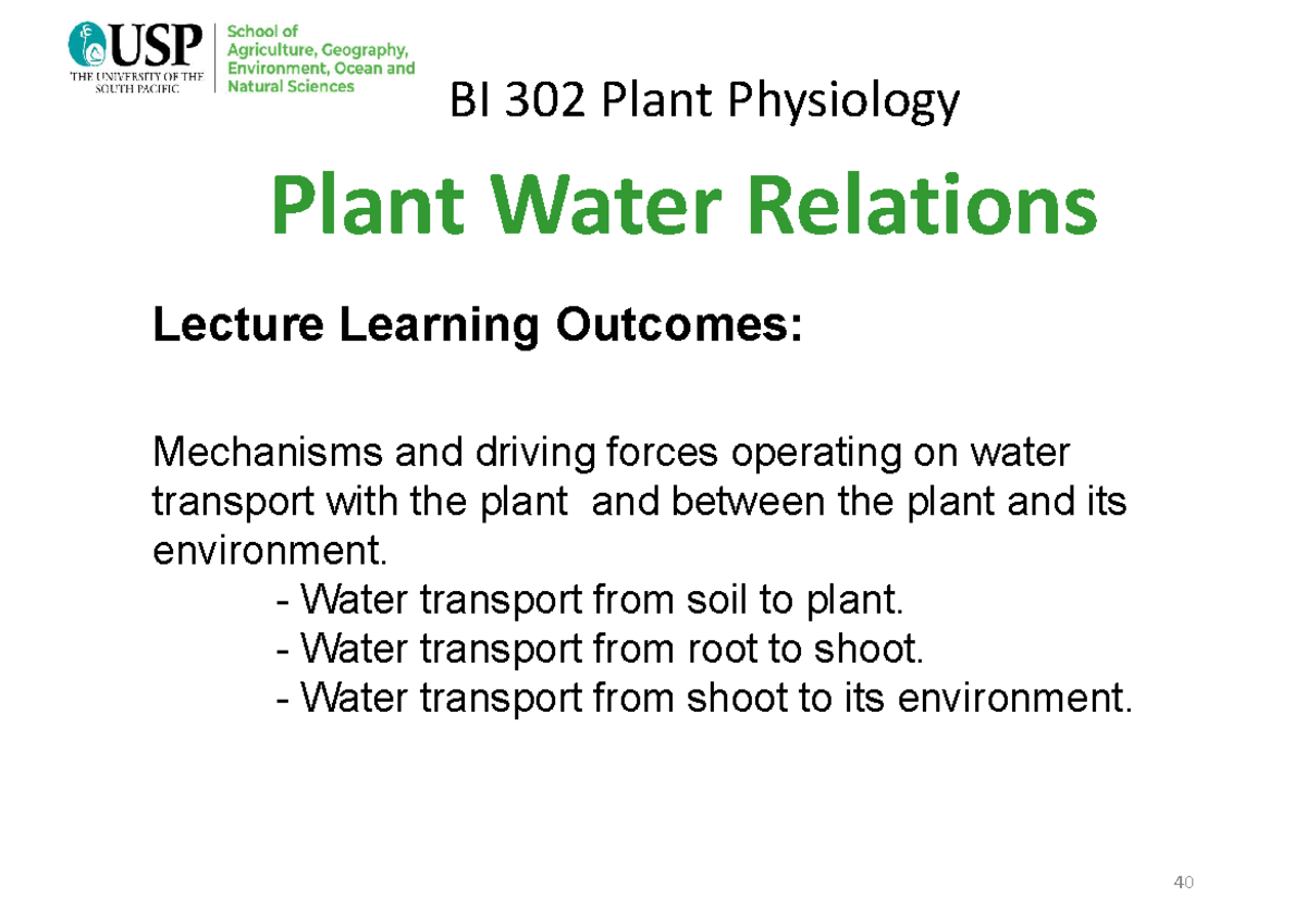 BI 302 Plant Physiology: Lecture Notes on Water Relations - Studocu