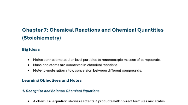 Chapter 7: Chemical Reactions and Stoichiometry Concepts in Chemistry ...