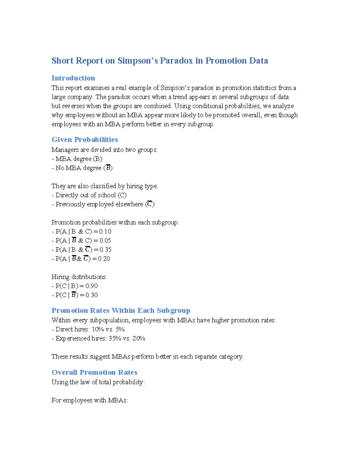 Simpsons Paradox in Promotion Data Report: Analysis & Findings - Studocu