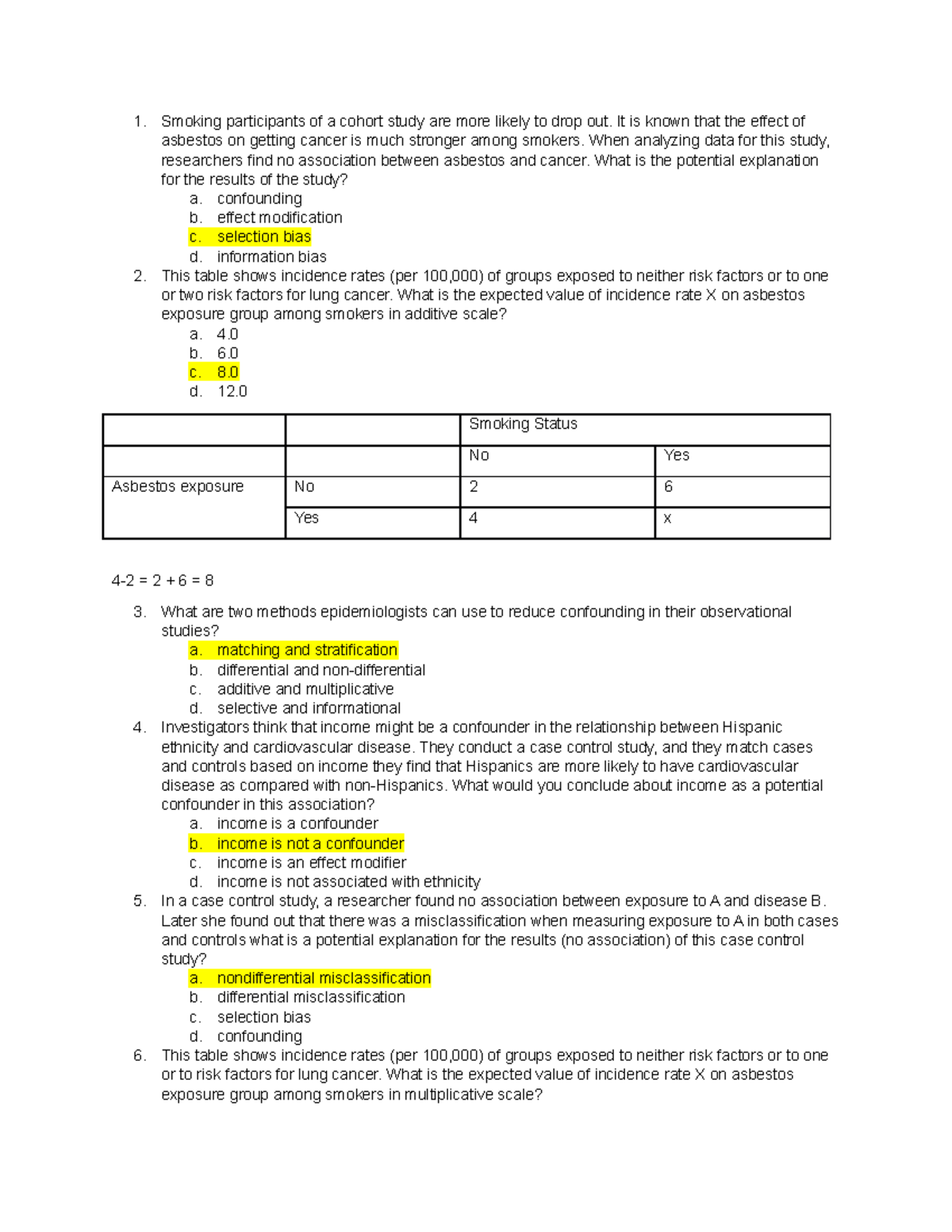 Module 12: Practice Exam Qs on Smoking, Asbestos, & Biases - Studocu