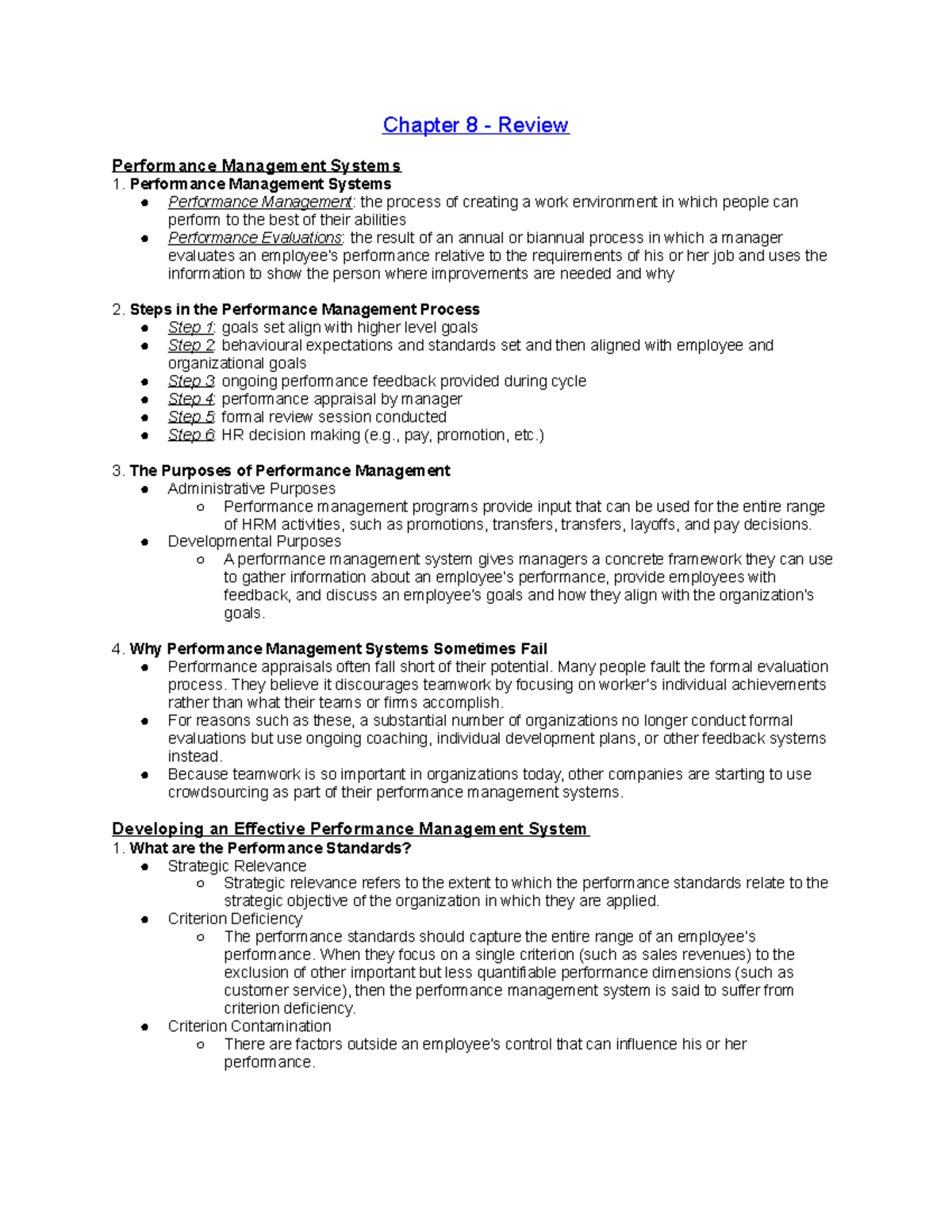 HRM 101: Chapter 8 - Performance Management Systems Review Guide - Studocu