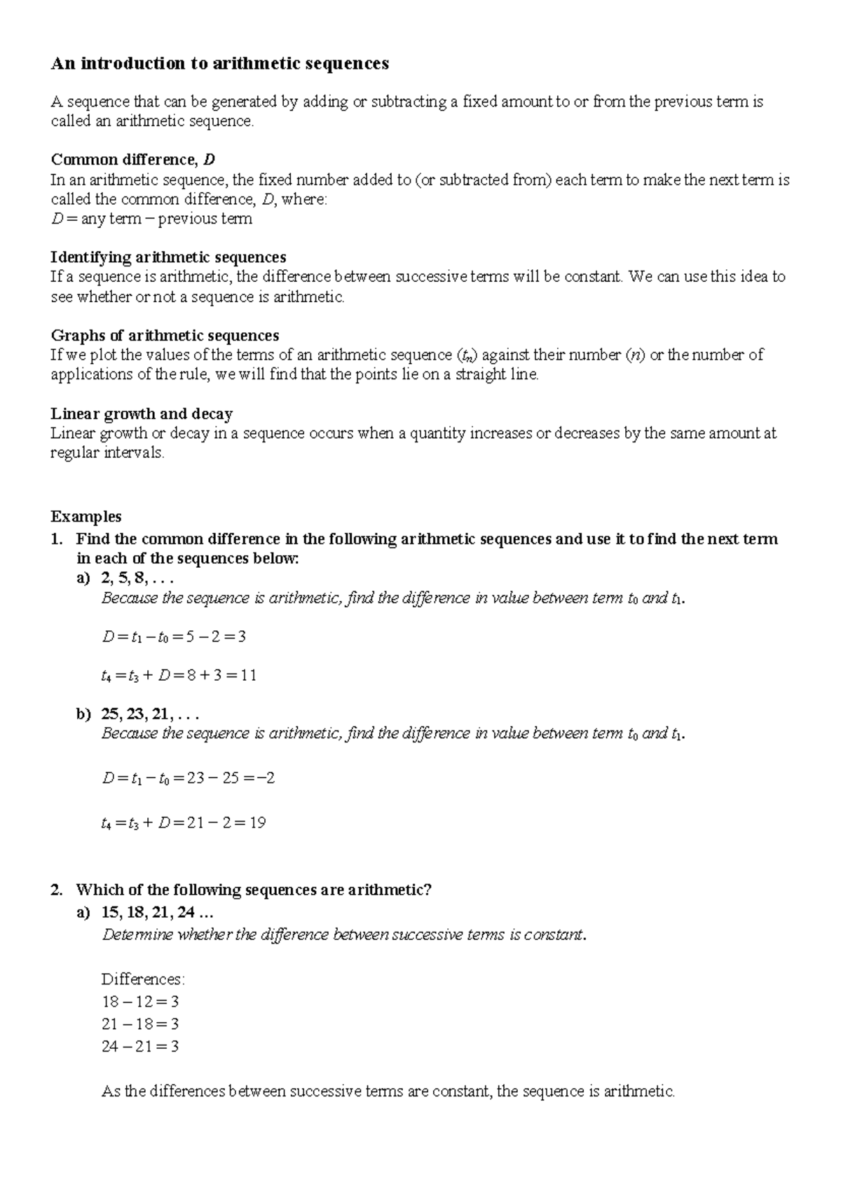 Introduction to Arithmetic Sequences and Their Properties (MATH101 ...