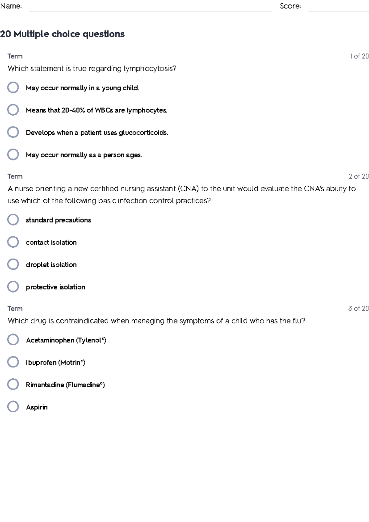 Communicable Diseases Quiz (CNA 101): 20 Multiple Choice Questions ...