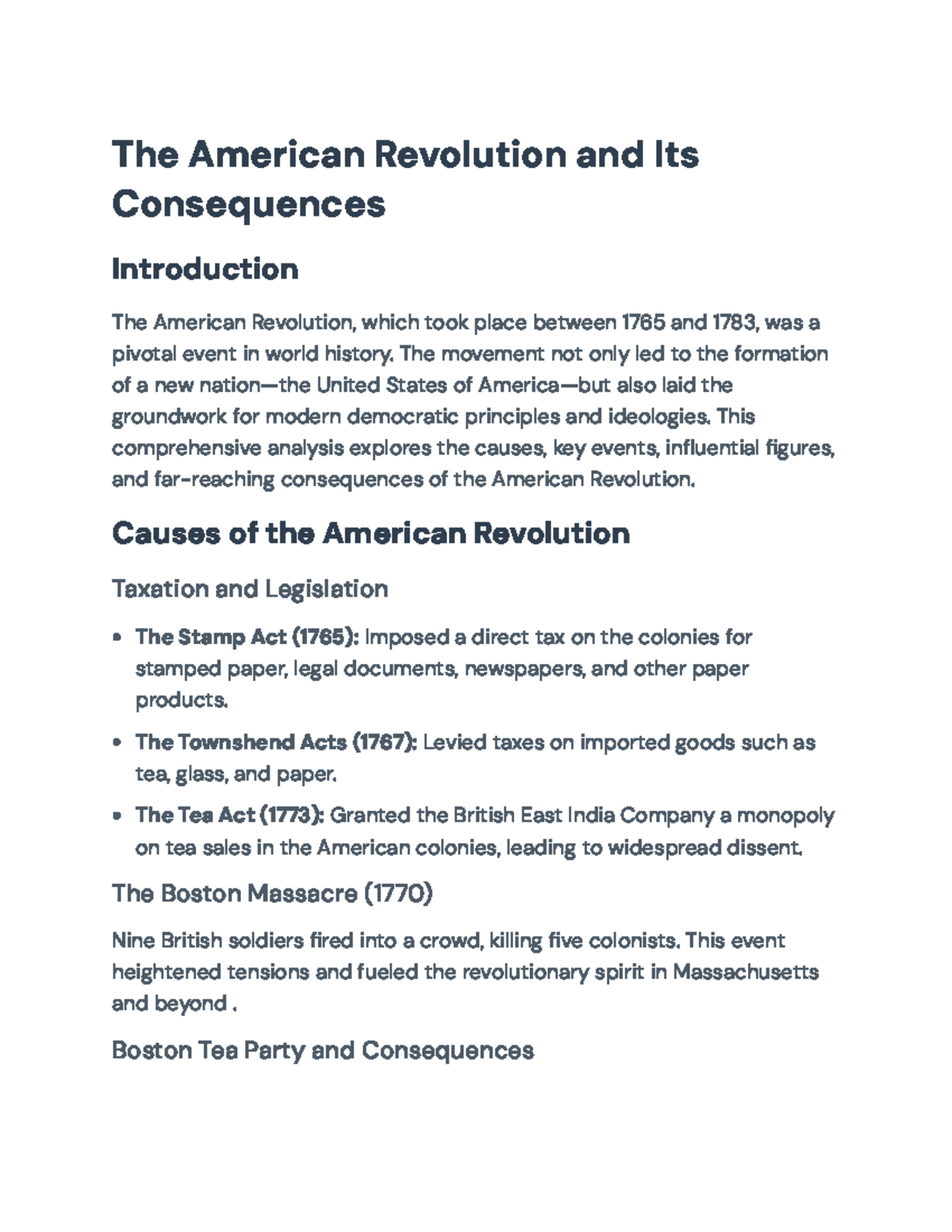 Analysis of the American Revolution: Causes, Key Events & Impact - Studocu