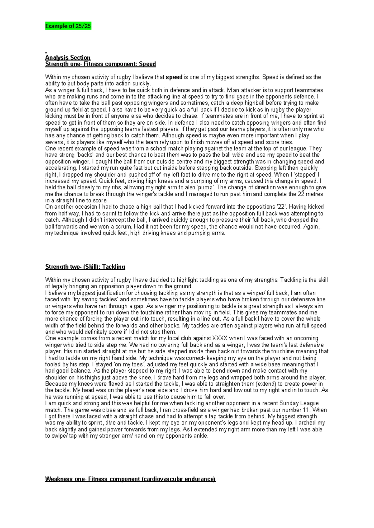 Pe Gcse Coursework 1 Centre No 10254 Course Code 8582 C Component Of Fitness Strength