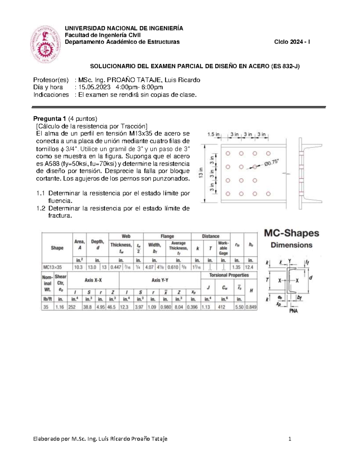 Solucionario Examen Parcial - ES-832J - Diseño en Acero - 2024 I - Studocu