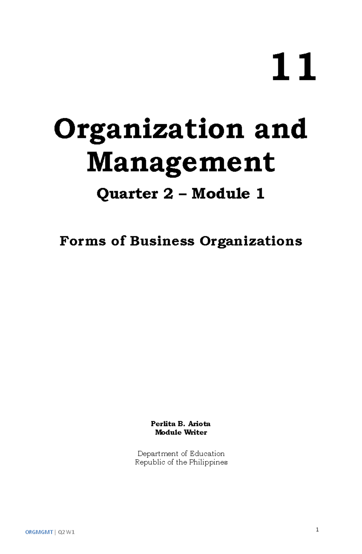Organization and Management Q2 Week 1 - 11 Organization and Management ...
