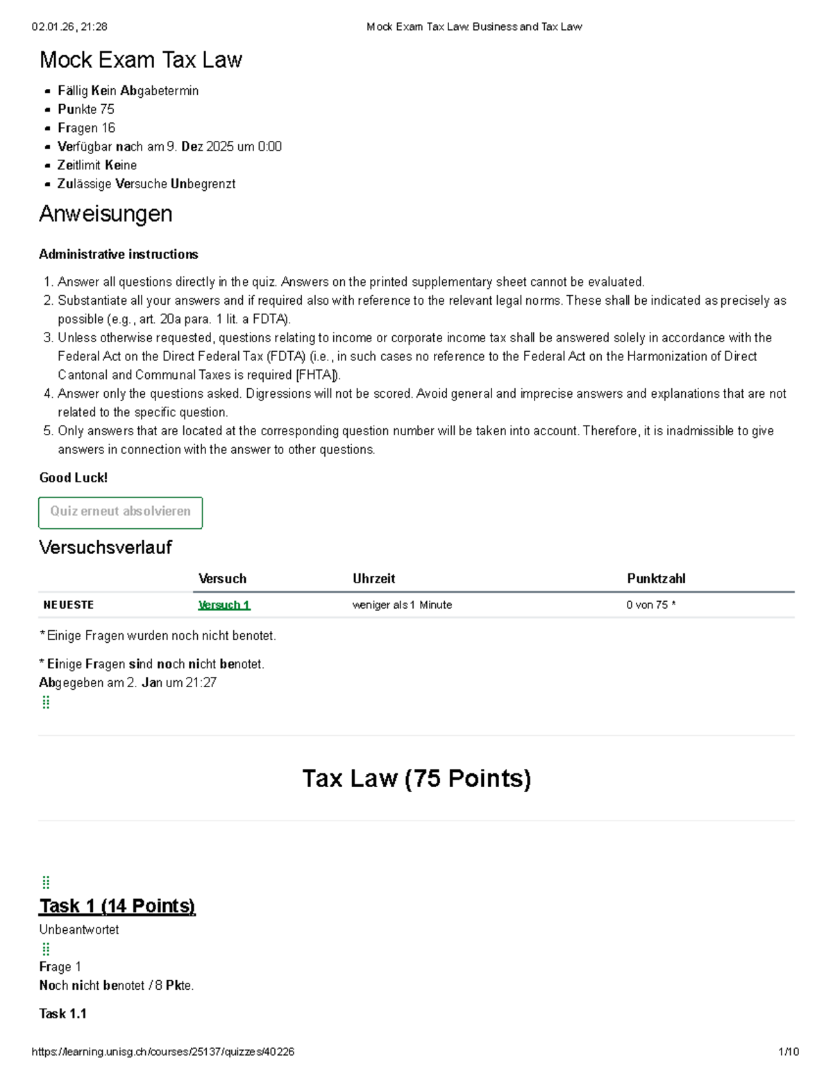 Mock Exam Tax Law (02.01.26): Business and Tax Law Overview - Studocu