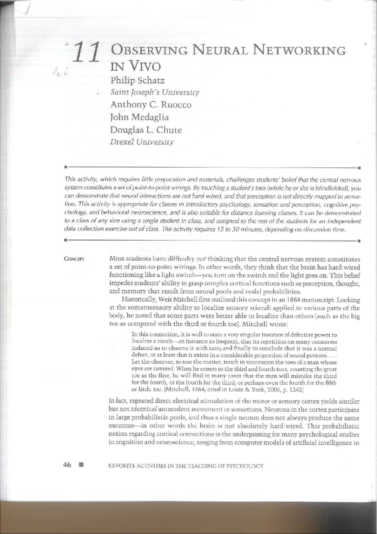 #11 Observing Neural Networking: In Vivo Demonstration in Psychology ...