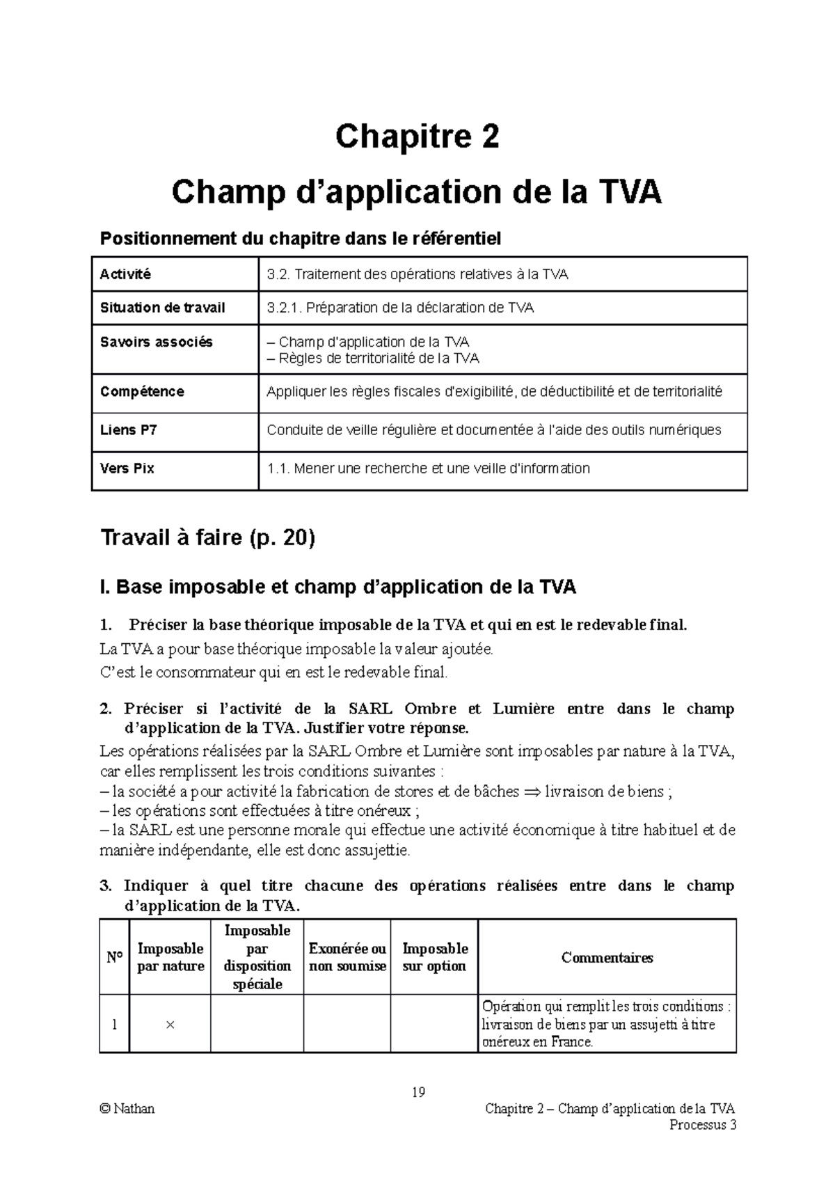 Chapitre 2 - Corrigé : Champ d'Application de la TVA - Processus 3 CG - Studocu