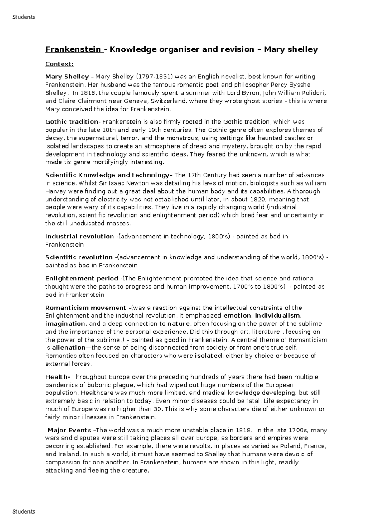 Frankenstein Revision Notes: Context, Themes, and Analysis (ENG101 ...