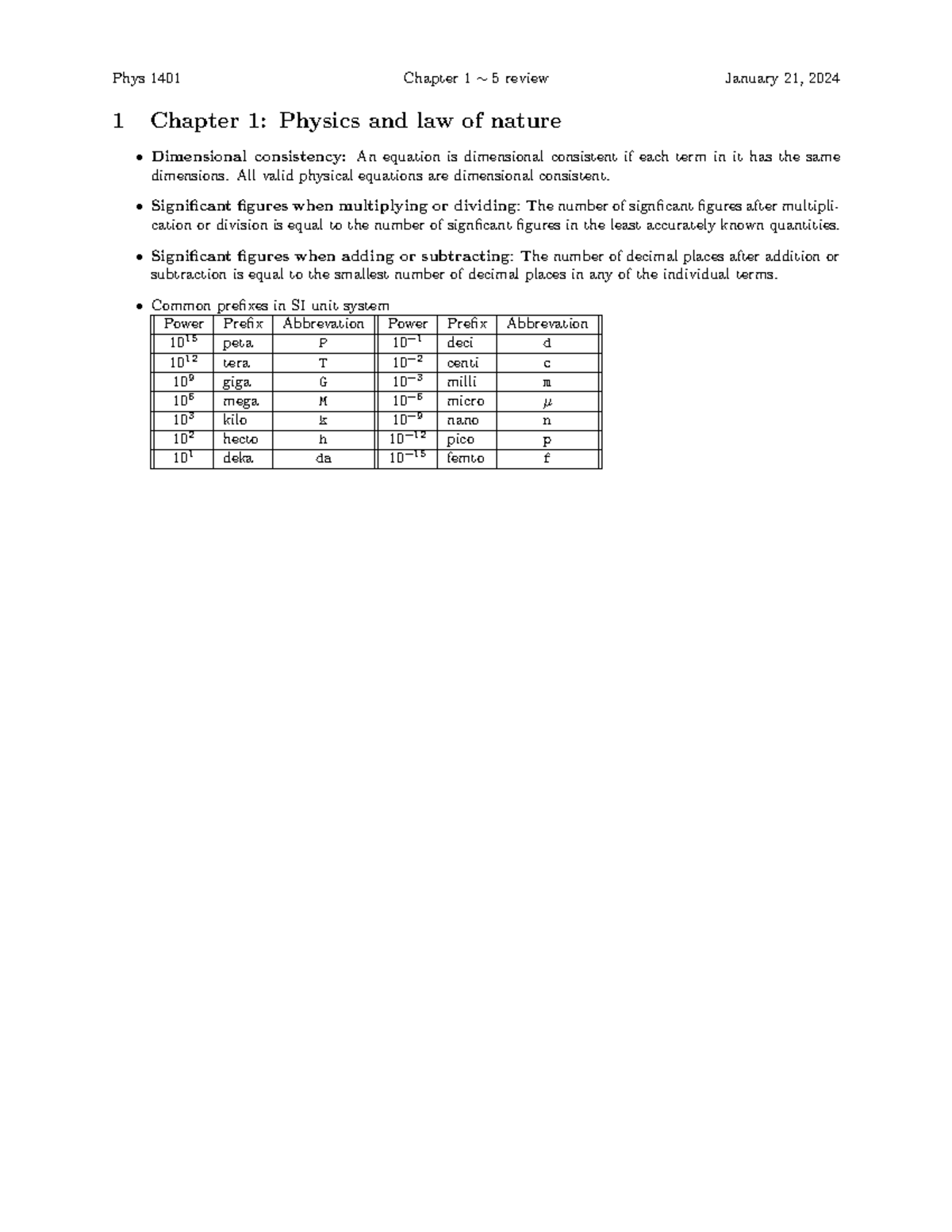 Phys 1401 Chapter 1-5 Review Problems and Solutions - Studocu