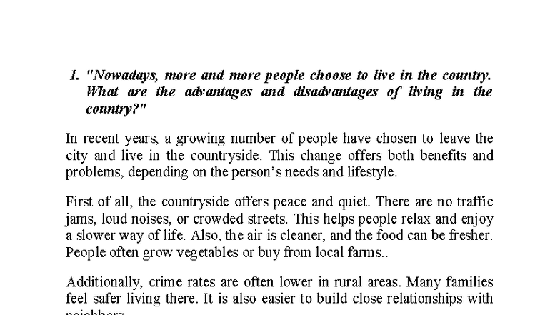 Advantages and Disadvantages of Living in the Countryside and City ...