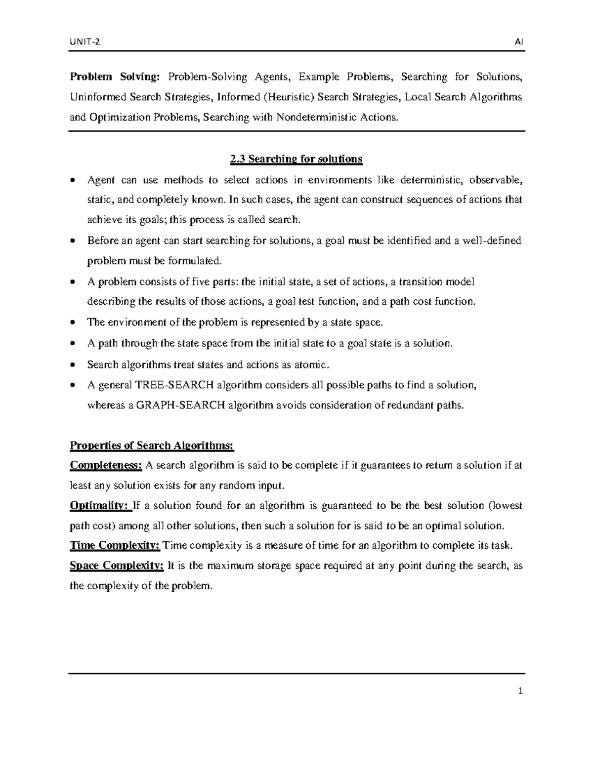 UNIT-2-1 - JNTUK: Problem-Solving Agents and Search Strategies - Studocu