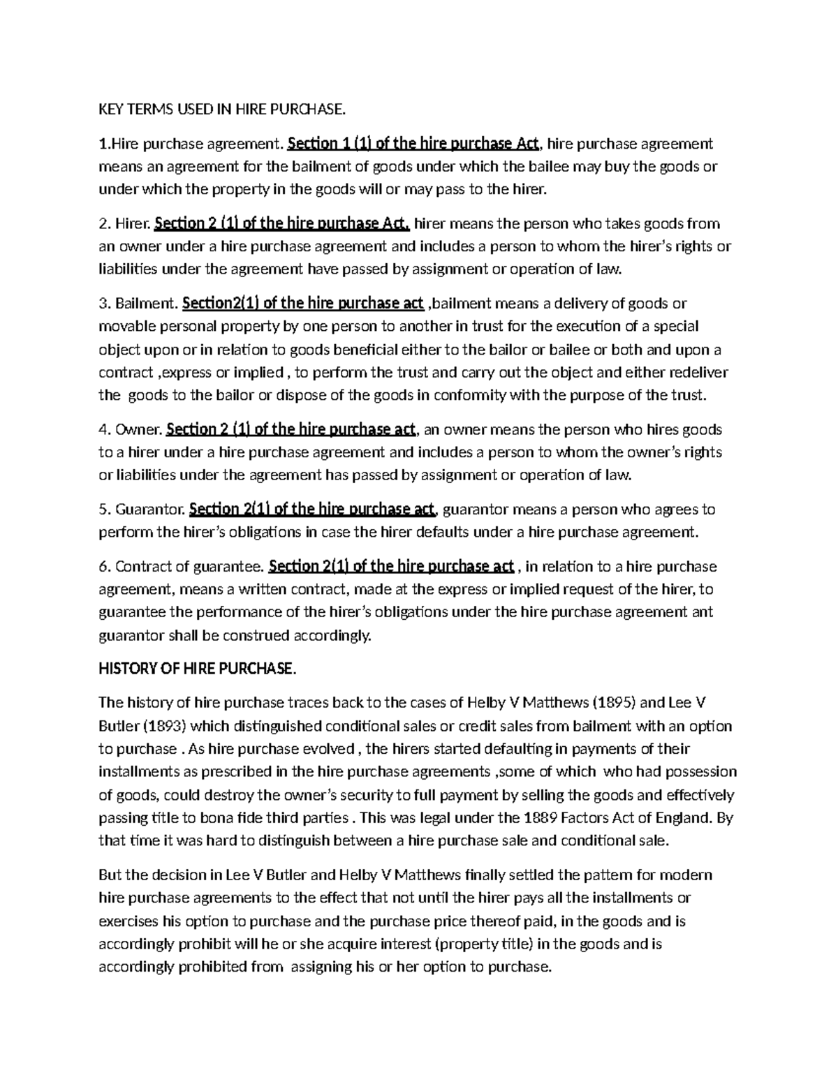 KEY TERMS IN HIRE PURCHASE (Course Code: HP 1B) - Studocu