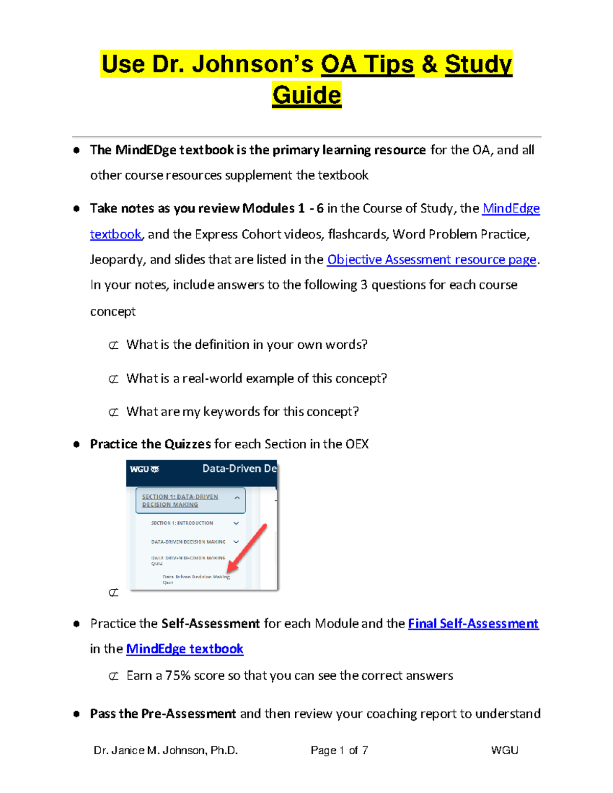 OA tips from professor - Tips for passing the OA - Use Dr. Johnson’s OA ...