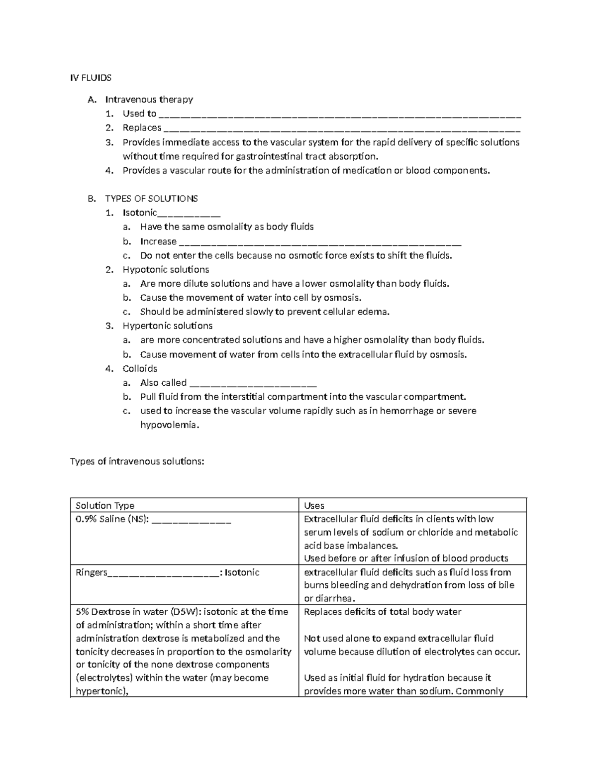 IV- Fluids Lecture Notes: Key Concepts and Complications - Studocu