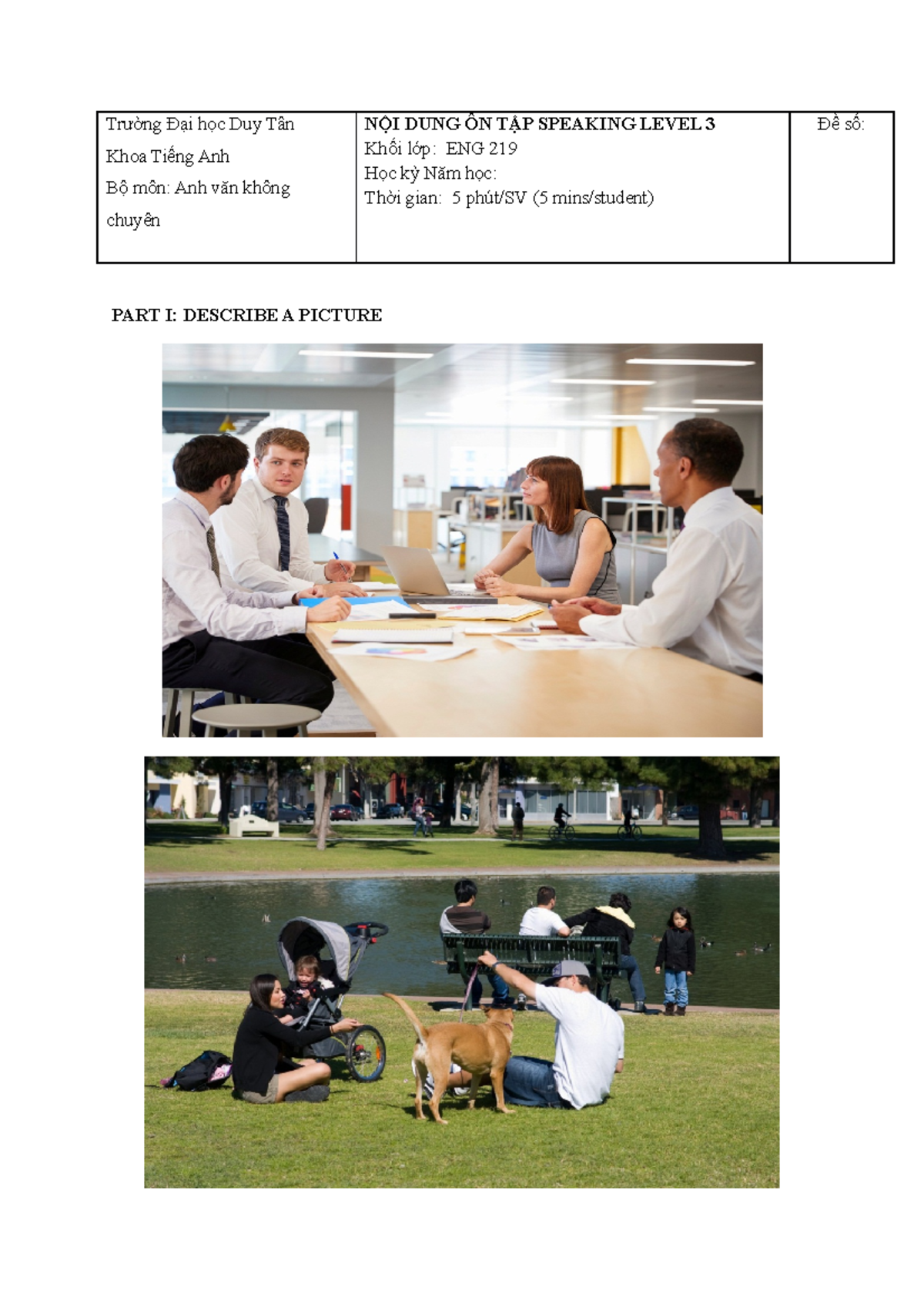 ÔN TẬP SPEAKING LEVEL 3 - ENG 219 - Trường ĐH Duy Tân - Studocu