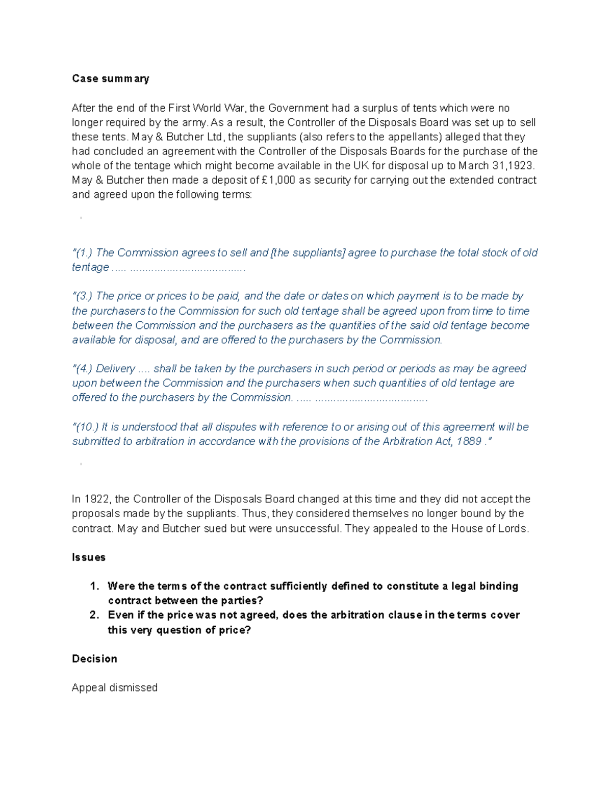 Mayand butcher - Case summary - Case summary After the end of the First ...