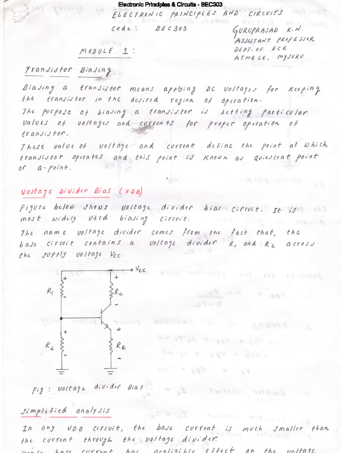 BEC303 Module 1: Transistor Biasing Notes and Circuit Analysis - Studocu